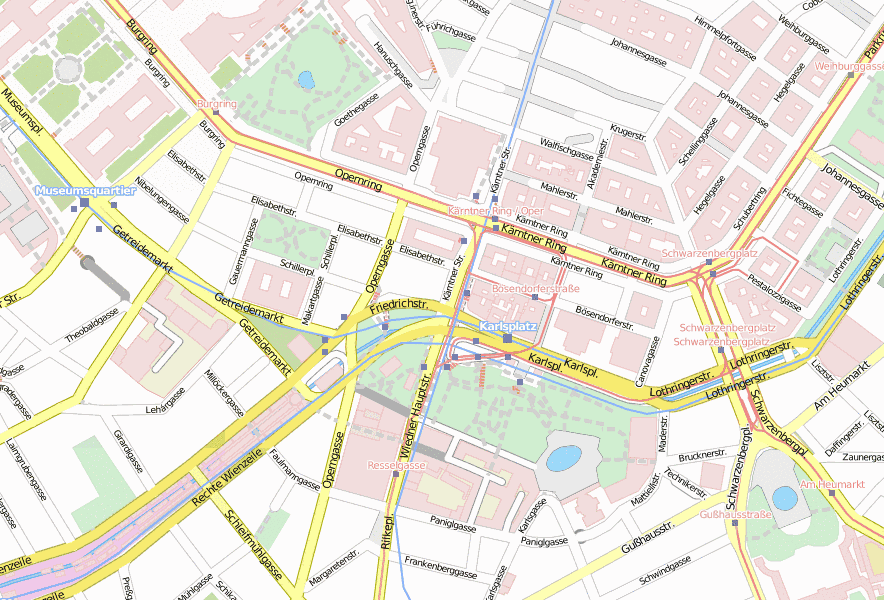 Wien Museum Karlsplatz Stadtplan mit Satellitenbild und Hotels von Wien